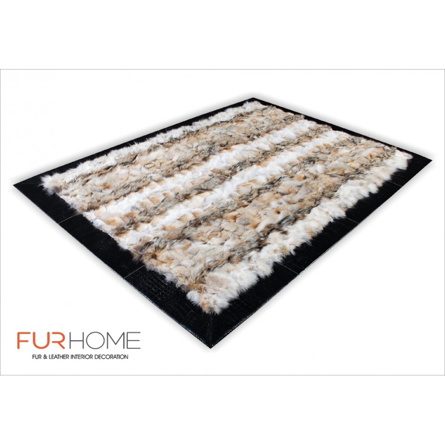 Coyote Natural Fur Rug with leather frame | FUR HOME
